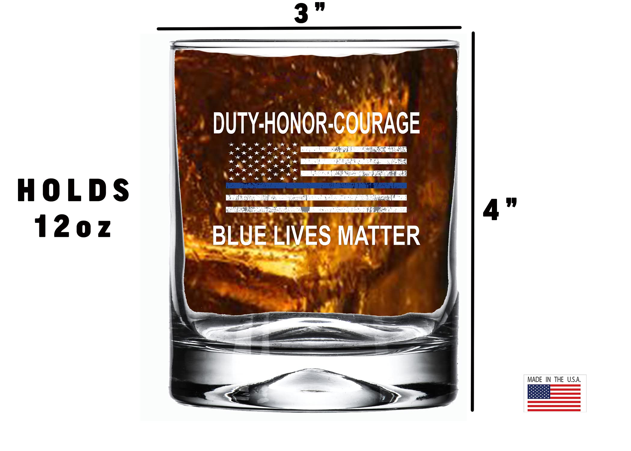 Rogue River Tactical Thin Blue Line Honor Duty Courage Old Fashioned Whiskey Glass Gift For Police Officer Law Enforcement