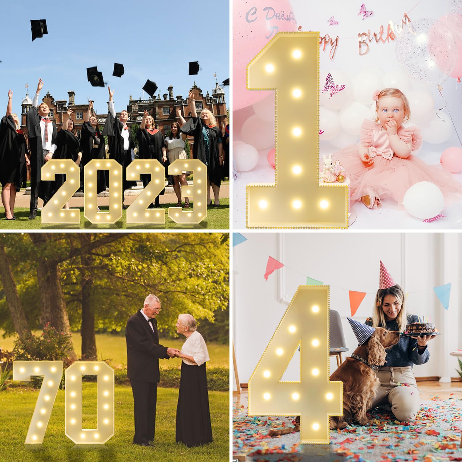Marquee Numbers 4 Feet Tall Large Light Up Numbers for Party, 60th 65th 16th 4FT Birthday Decorations Anniversary Decor