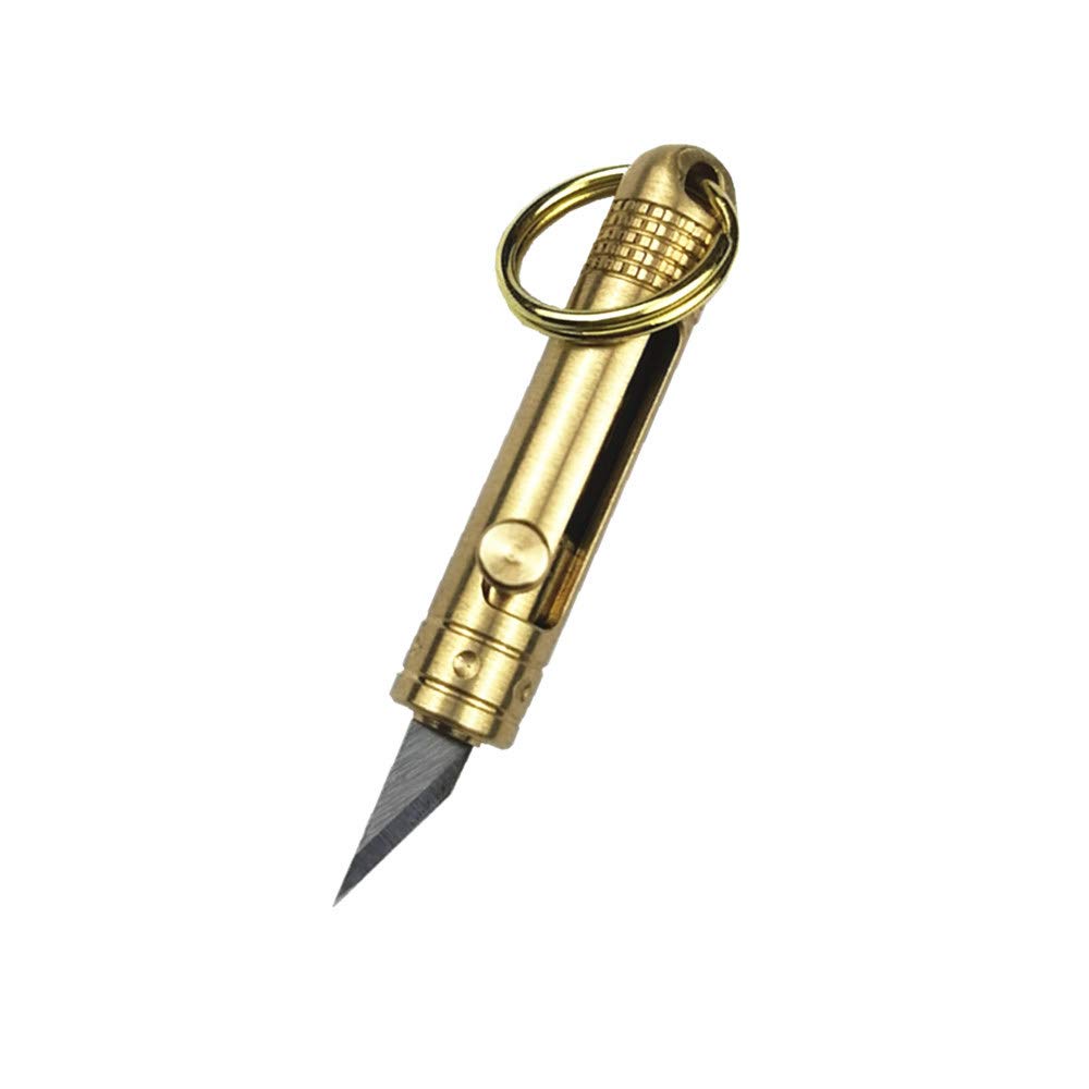 SZHOWORLD Brass Mini Retractable Utility Knife/Mini Box Cutter Small EDC Pocket Portable Knife, Ultra Compact and Lightweight