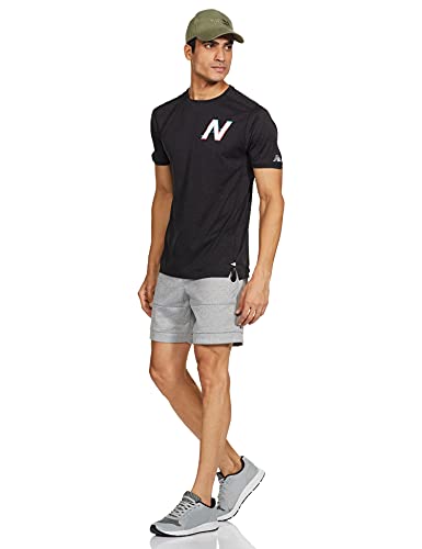 New Balance Men's Impact Run Short Sleeve, Black/Wave Blue, Large