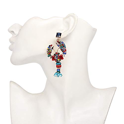 Mountainer Trendy Animal Lobster Crystal Big Earrings for Women Statement Drop Earring Wedding Jewelry Gift-Colorful