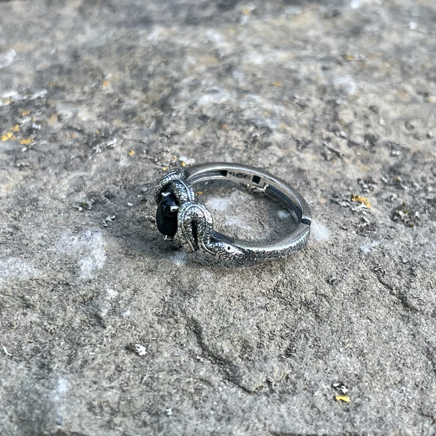 R&O Silver Boutique 925k Unique Snake Design Sterling Silver Women's Ring 3W (Black, 6)