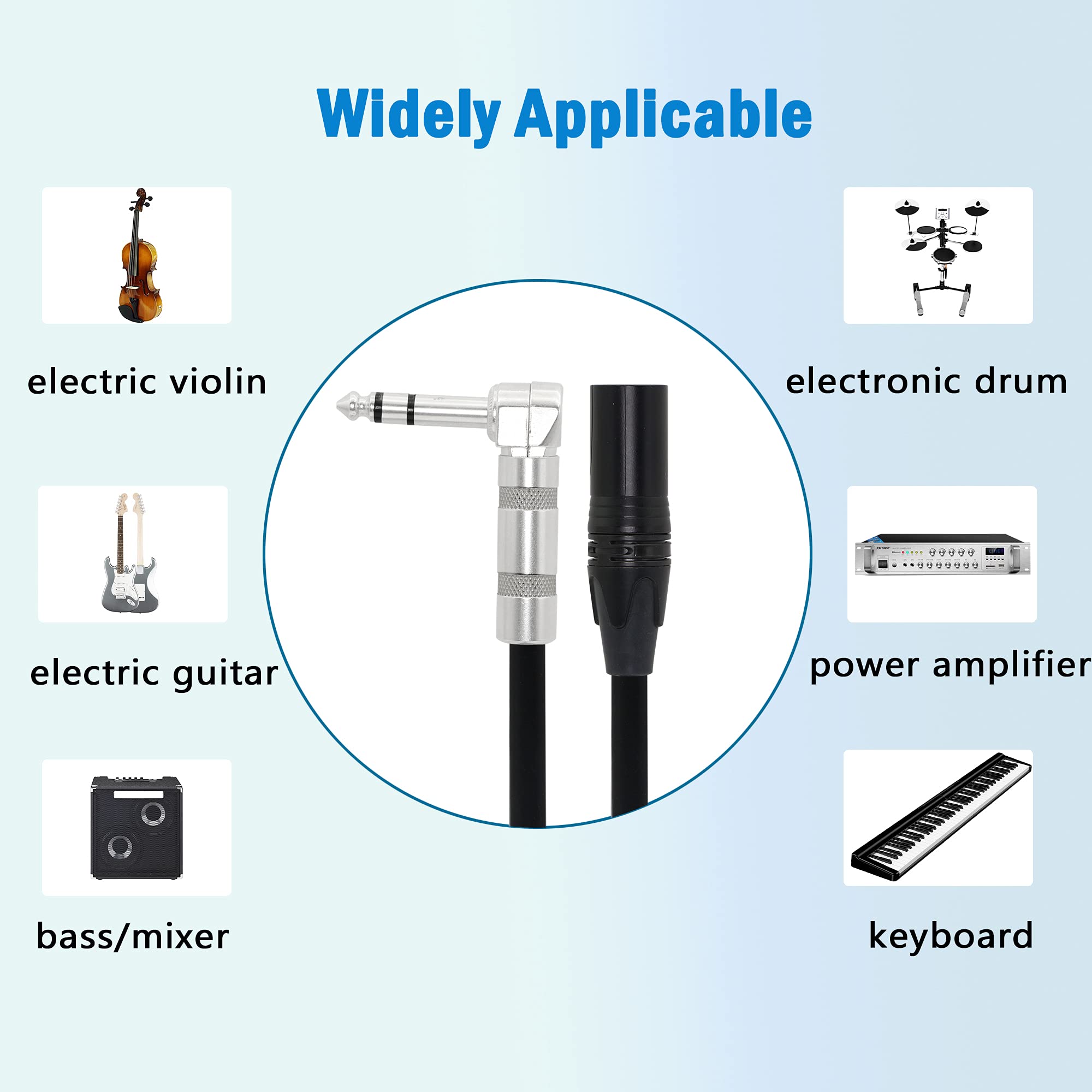 PNGKNYOCN 1/4 to XLR Cable 90 Degree Right Angle 6.35 mm TRS Male Plug to XLR Female Jack Audio Stereo Microphone Cable for Speakers, Stage, DJ and More(50cm)