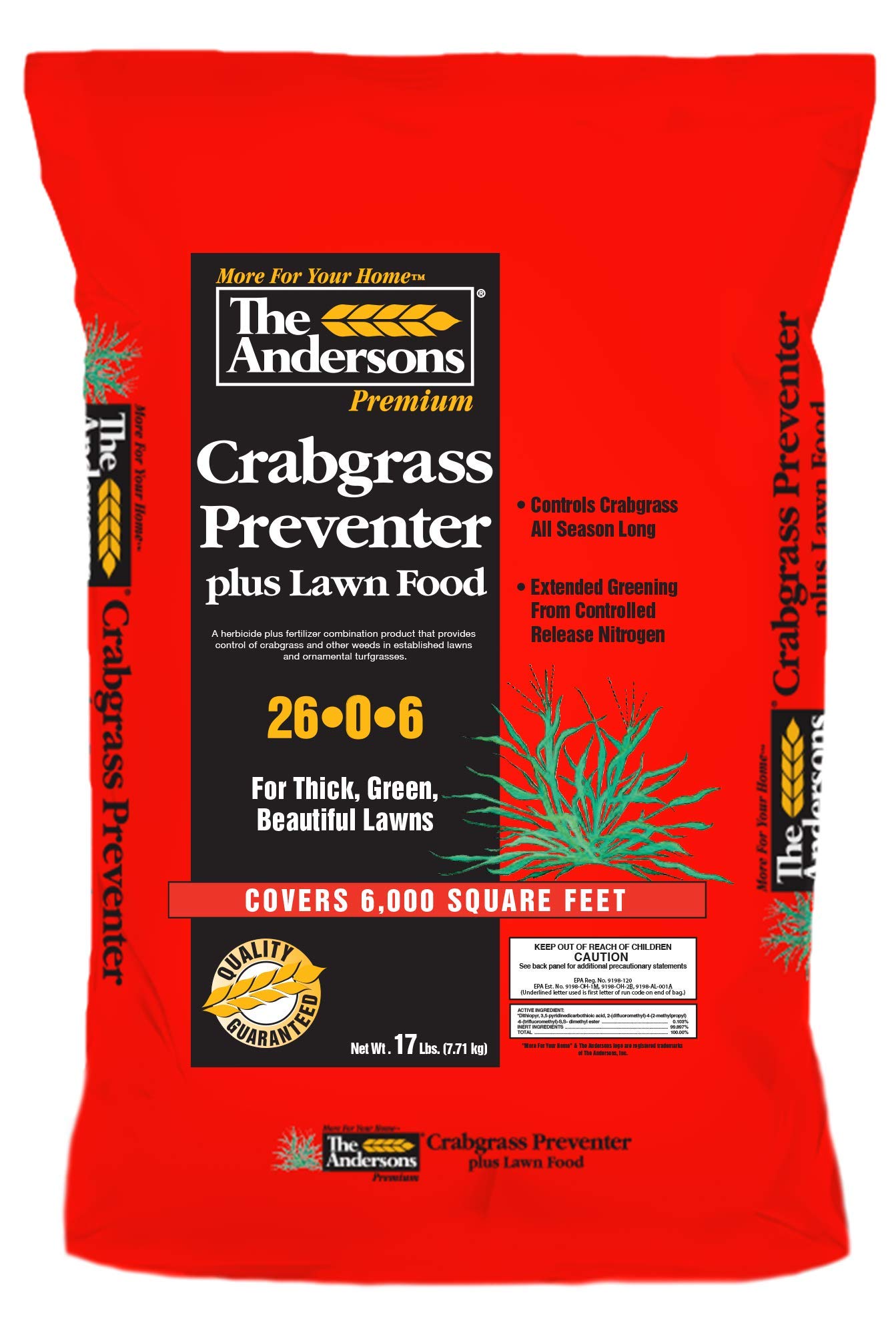 The Andersons Premium Crabgrass Preventer Plus Fertilizer 26-0-6 with Dimension - Covers up to 6,000 sq ft (17 lb)