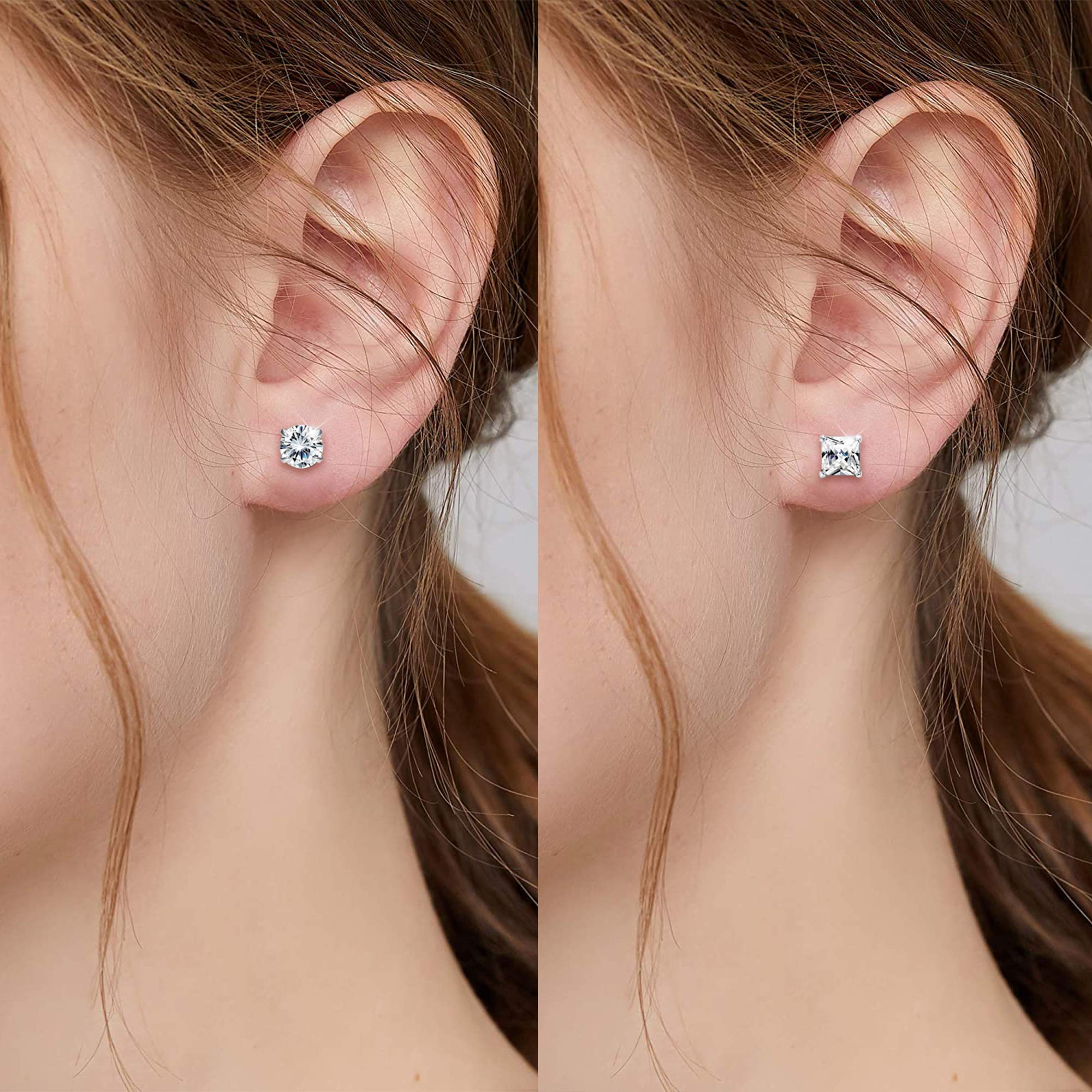 Milacolato Unisex Cubic Zirconia Stud Earrings 925 Sterling Silver Round/Square Princess Cut Cubic Zirconia Screw Back Stud Earrings for Women Men Cartilage Tragus Helix CZ Studs 5MM