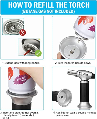 Sondiko Butane Torch and Fuel Refill, S400 with 170 ml Gas Included. Kitchen Torch Lighter Blow Torch with butane refill for BBQ, Creme Brulee, Baking.