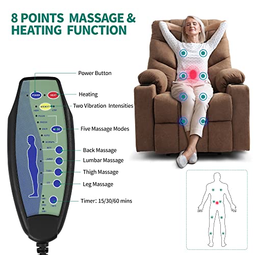 YITAHOME Recliner Chair with Wireless Charging, Electric Power Recliner Chair with Massage for Elderly, Fabric Reclining Loveseat with USB Ports, Side Pocket, Remote Control,Brown