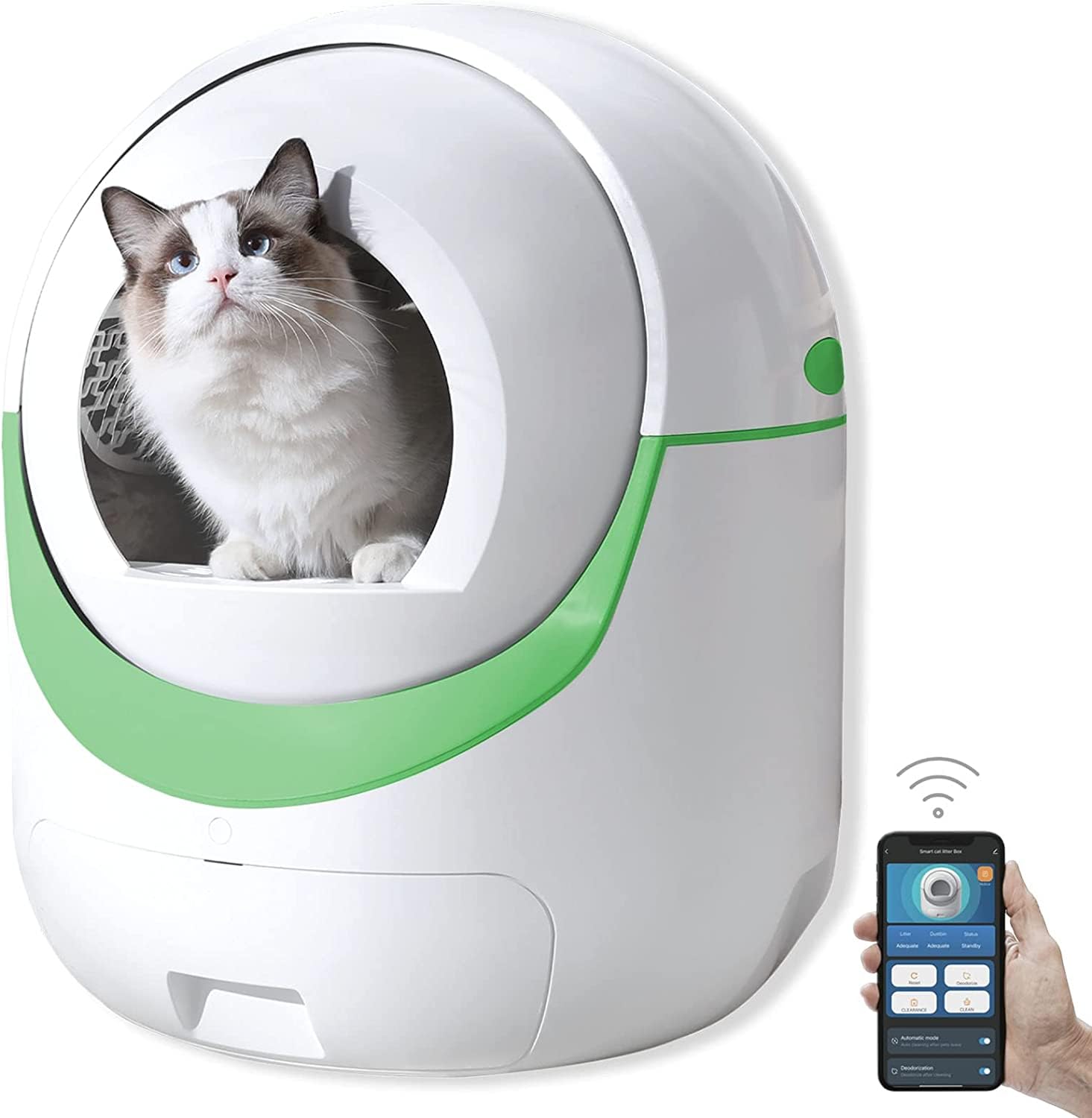 Large Self Cleaning Cat Litter Box, Pretty Automatic Cat Litter Box Robot with APP Control & Safe Alert & Smart Health Monitor for Kitty, Tidy Multiple Cats
