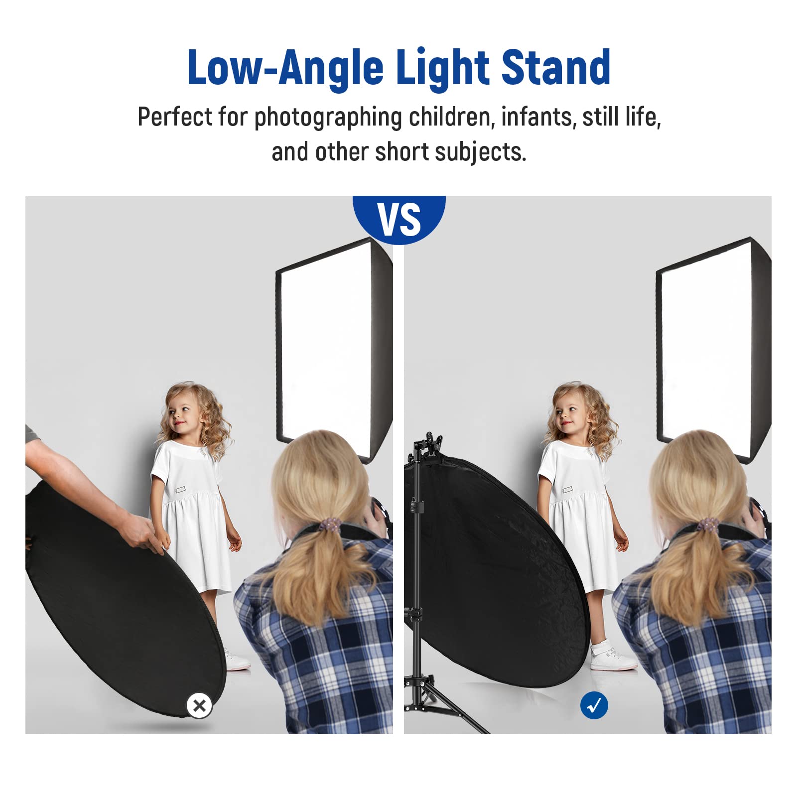 NEEWER 43"/110cm Light Reflector Kit, 5 in 1 Collapsible Round Reflector (Translucent/Silver/Gold/White/Black), Metal Clamp and 21"-43β/53-110cm Short Stand for Low Angle Children Studio Photography