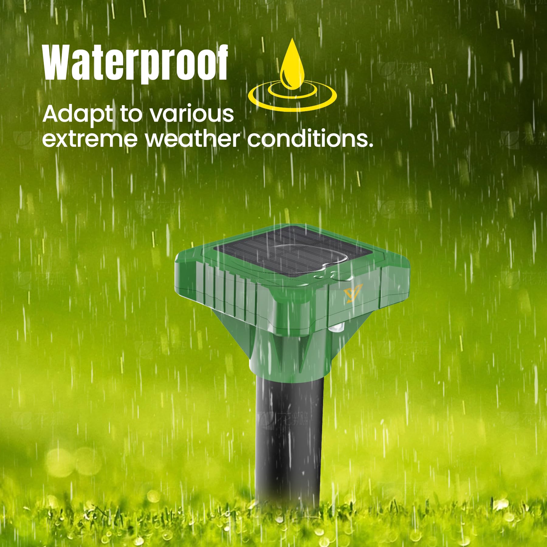 ULTRABOT Mole Repellent Solar-Powered Groundhog Repeller Snake Deterrent Vibration Stakes for Outdoor Use Repel Vole Gopher Armadillo in Yards and Lawns 8 Pack, Green, AR08S