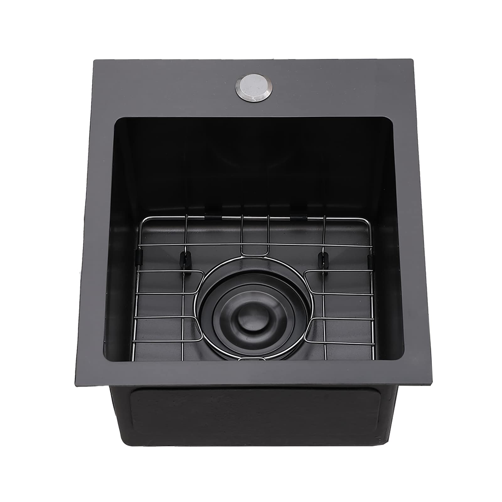 VCCUCINE Black Bar Sink Drop in, 13 x 15 Inch Topmount RV Small Kitchen Sink, Handmade Stainless Steel Wet Bar Sink, Outdoor Single Bowl Prep Sink with Dish Grid & Drain