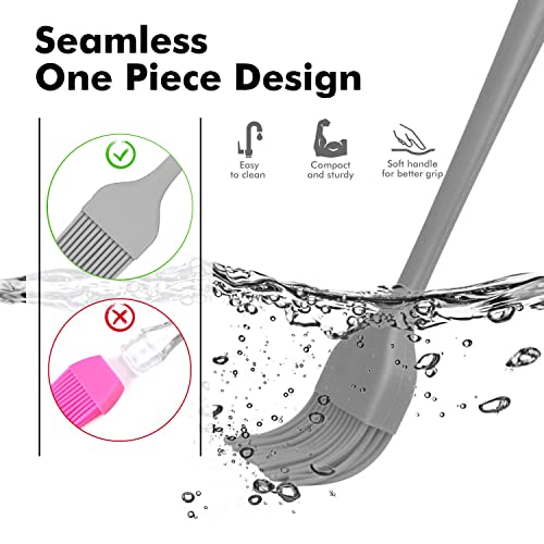 TACGEA Silicone Basting Pastry Brush Heat Resistant, Kitchen Cooking Brushes for Oil, Spread Sauce, BBQ, Baking, Grilling, BPA Free, Set of 3 Gray