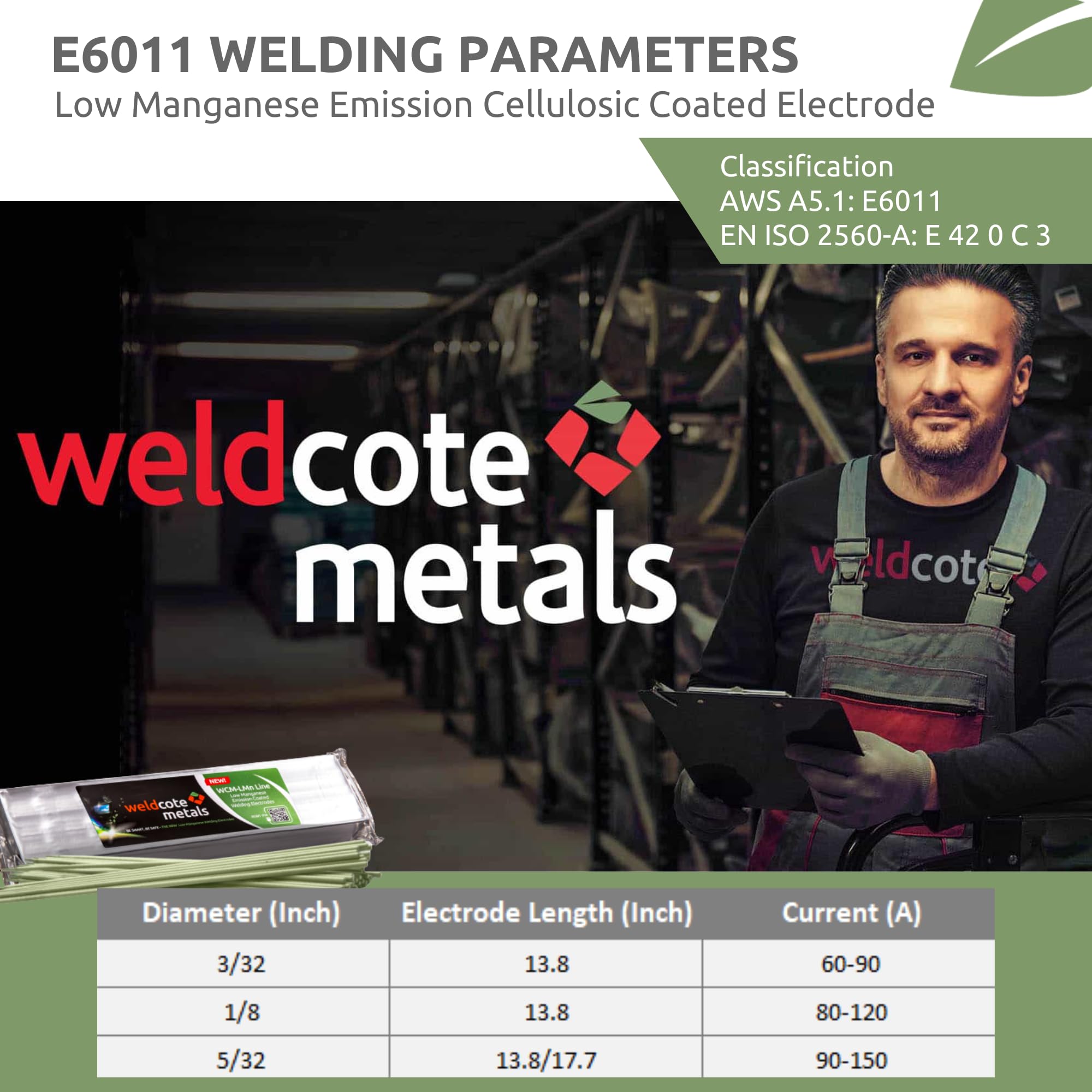 Weldcote Metals E 6011 Welding Rod 1/8" 5 Lbs, Low Manganese Emission Patented Stick Welding Rods for Safer Welding, Carbon Steel Stick Electrodes - Made in Israel
