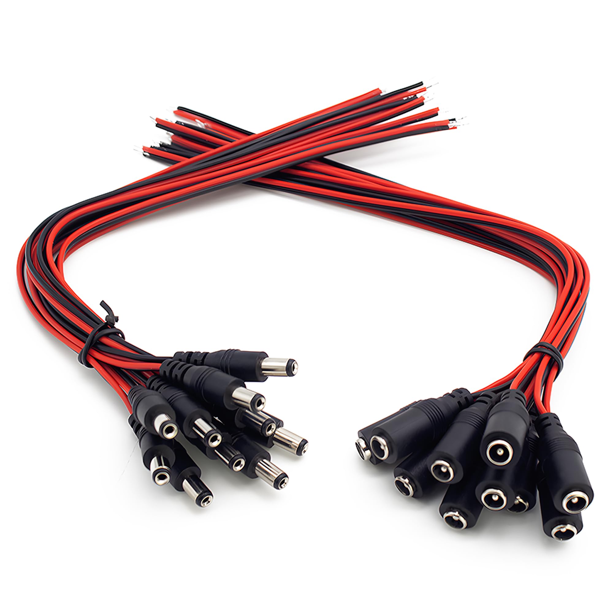 UltraPoE DC Power Cable Connectors 18AWG Copper Strands 12V 5A Plugs Male Female DC Connectors, for CCTV Security Camera Pigtail and Lighting Power Adapter (2.1mm x 5.5mm 10 Pairs Ultra Thick)