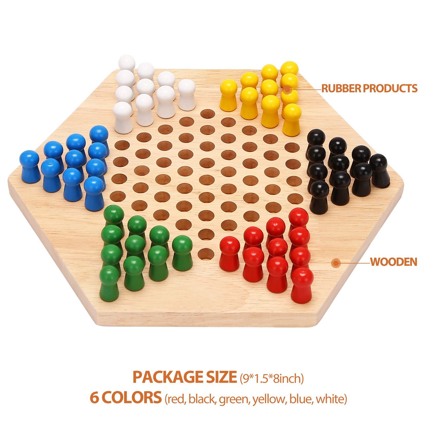 Spacesea Traditional Hexagon Wooden Chinese Checkers Family Game Set