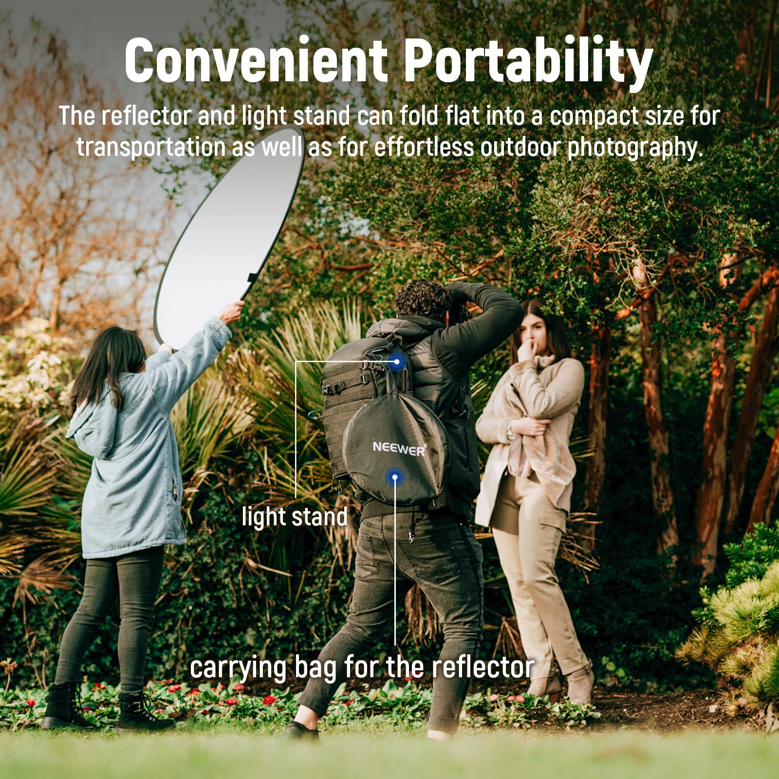 NEEWER 43"/110cm Light Reflector Kit, 5 in 1 Collapsible Round Reflector (Translucent/Silver/Gold/White/Black), Metal Clamp and 21"-43β/53-110cm Short Stand for Low Angle Children Studio Photography