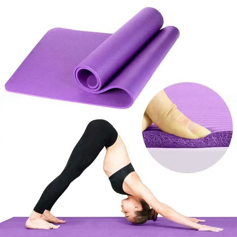 RFH Purple Yoga Mat All Purpose 1/2-Inch Extra Thick High Density Anti-Tear Exercise Yoga Mat with Carrying Strap