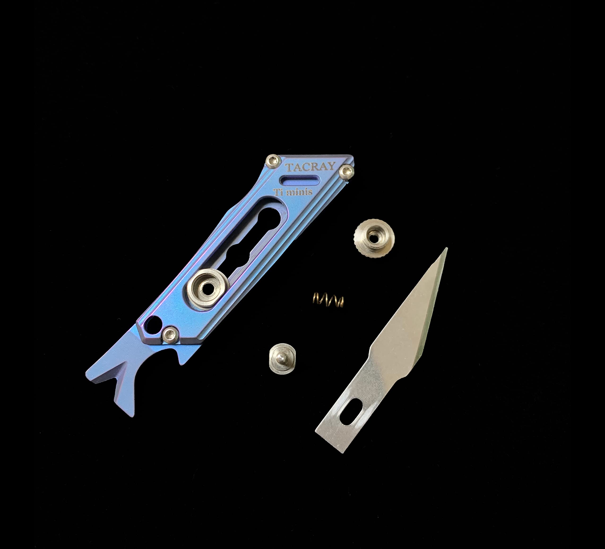 Tacray Titanium EDC Utility Knife with a bottle opener and in the tail, Pocket Knife Box Cutter with Retractable and Replaceable Blade, Mini Knife for Multiple Cutting Tasks(Blue)