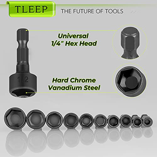 TLEEP 20 x Power Nut Driver Set for Impact Drill, SAE and Metric 1/4” Hex Head Drill Bit Set Screwdriver Socket Set, Chrome Vanadium Steel, Quick Change Chuck Socket Wrench Screw Impact Nutsetter