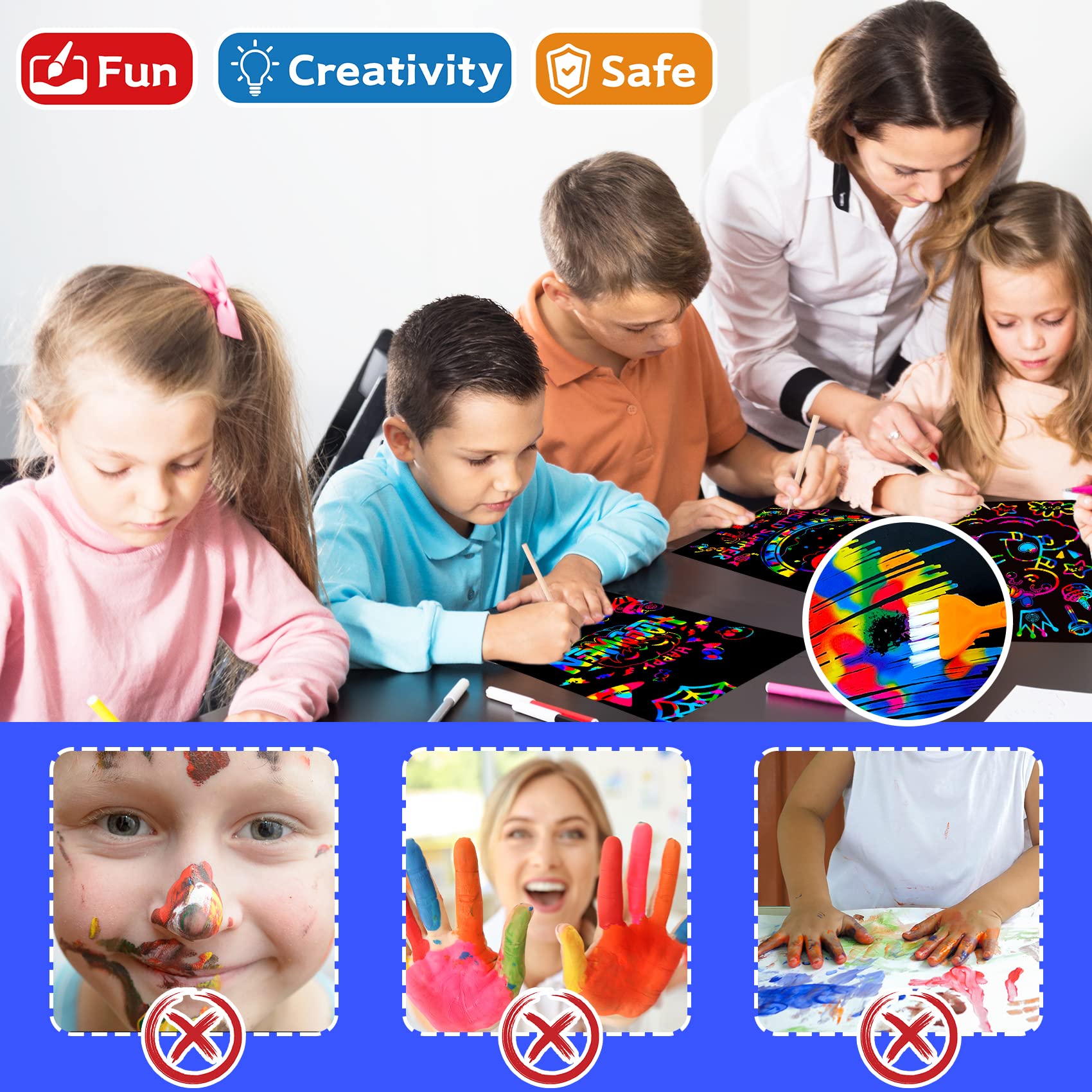 RFM4S Rainbow Scratch Paper, for Kids, 65 Pcs 9.5 x 6.7 Large Sparkle Thick Black Rainbow Scratch Art Paper for Kids:Scratch Arts & Crafts for Kids Activity Birthday Party