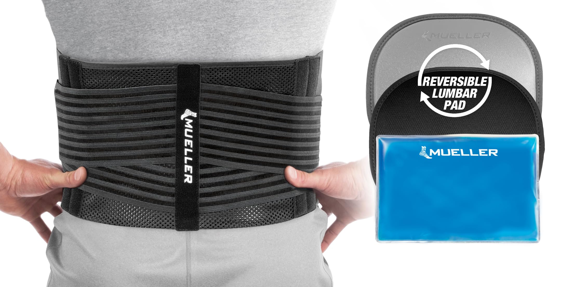MUELLER Sports Medicine 4-in-1 Lumbar Back Brace with Removable Hot/Cold Pack, for Men and Women, Black, One Size
