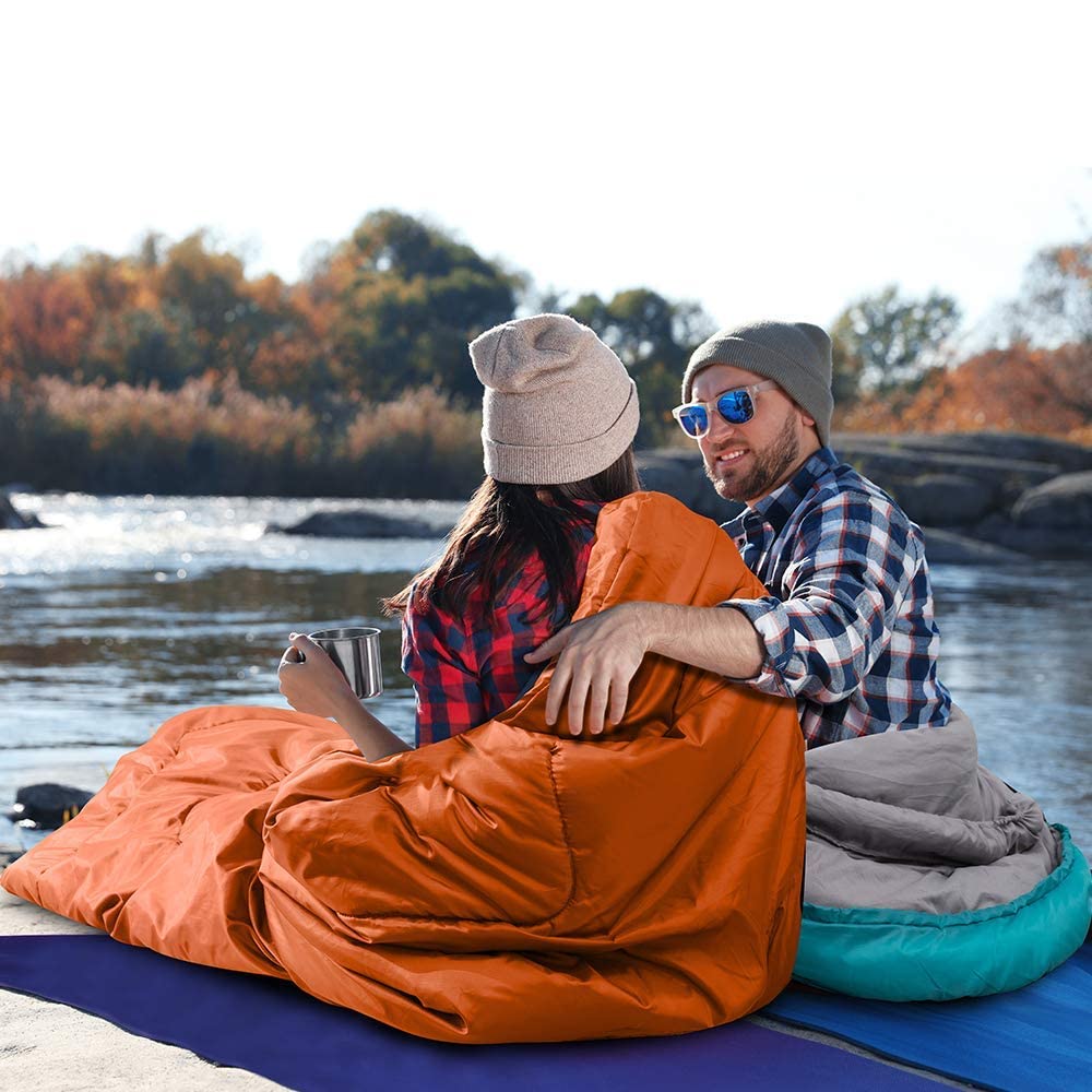 OUSUTLE Double Sleeping Bag for Adults, 2 Person Sleeping Bag with 2 Pillows for Backpacking Camping Hiking, Queen Size Cold Weather Sleeping Bag for Couples & Family Traveling