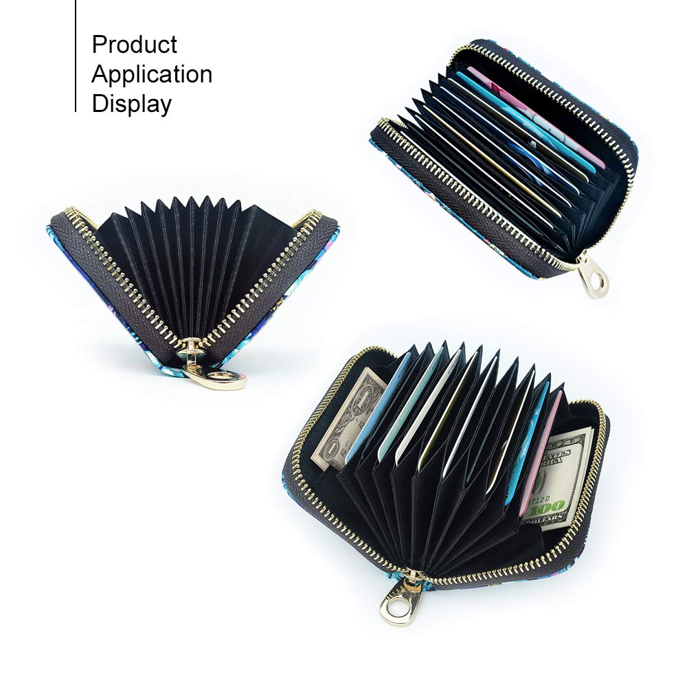 MOYYO RFID Credit Card Holder Case Leather Printed Zipper Card Case Wallet for Women Girls