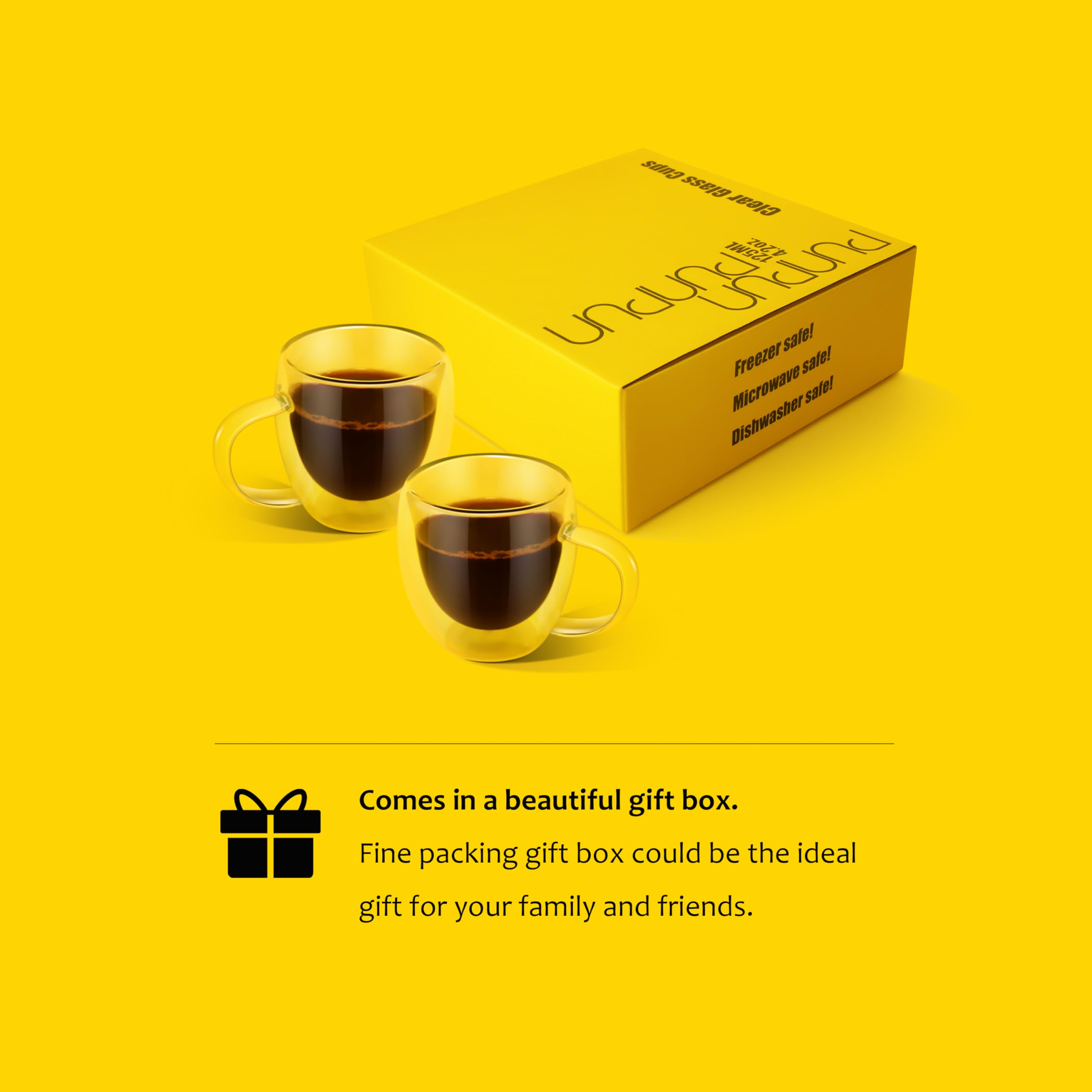 PunPun 8.5oz.250ml Espresso Cups,Shot Glass Coffee Cups, Double Wall Insulated Glass Cups, Demitasse Cups Glass Cups, Iced Coffee Cups Set of 2