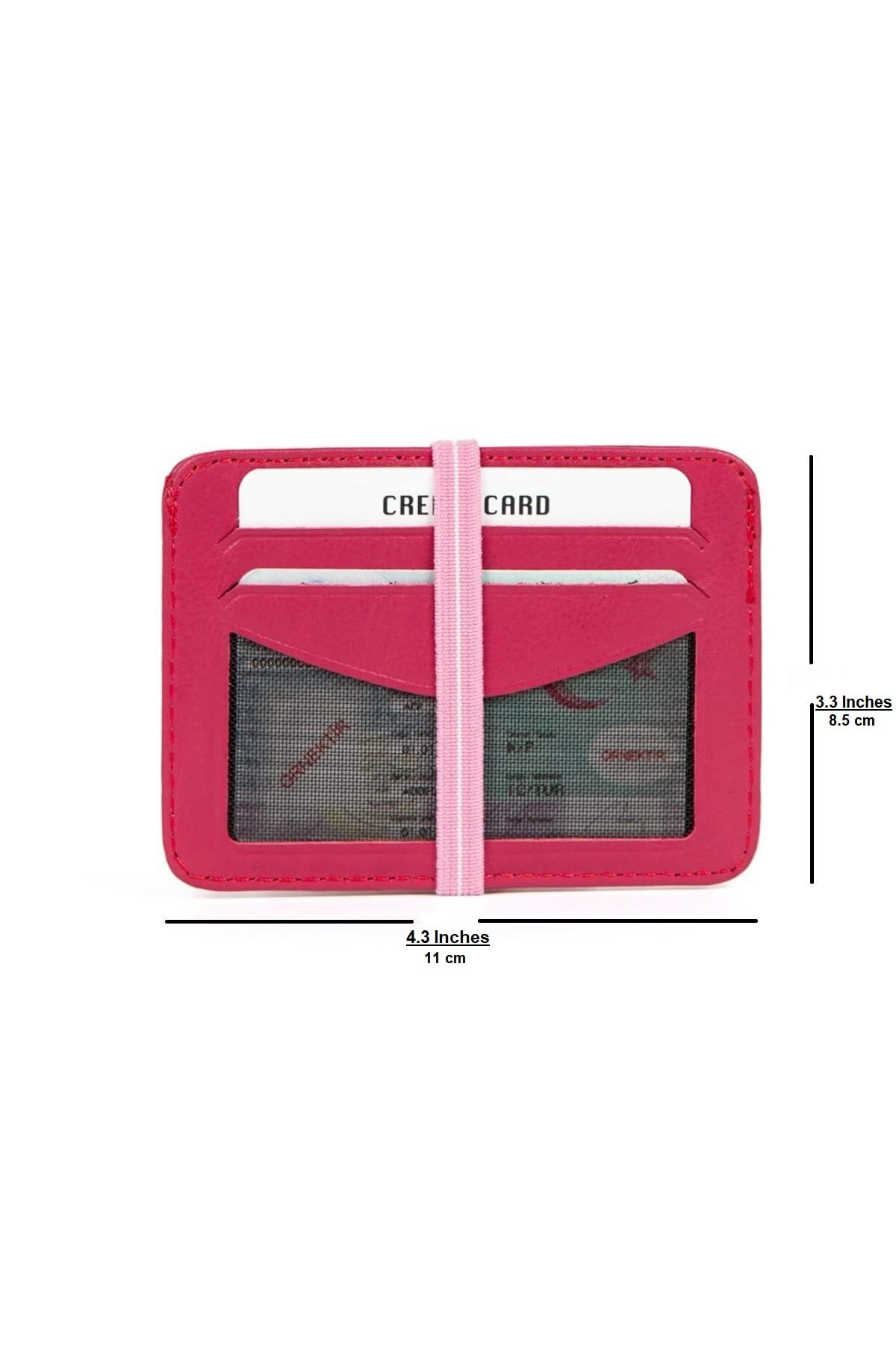 Unisex Genuine Leather Slim Design Wallet | 2 ID Windows 7 Credit Card Slots Holder Cash Space with Drawstring Closure Travel Wallet for Men Women (Pink)