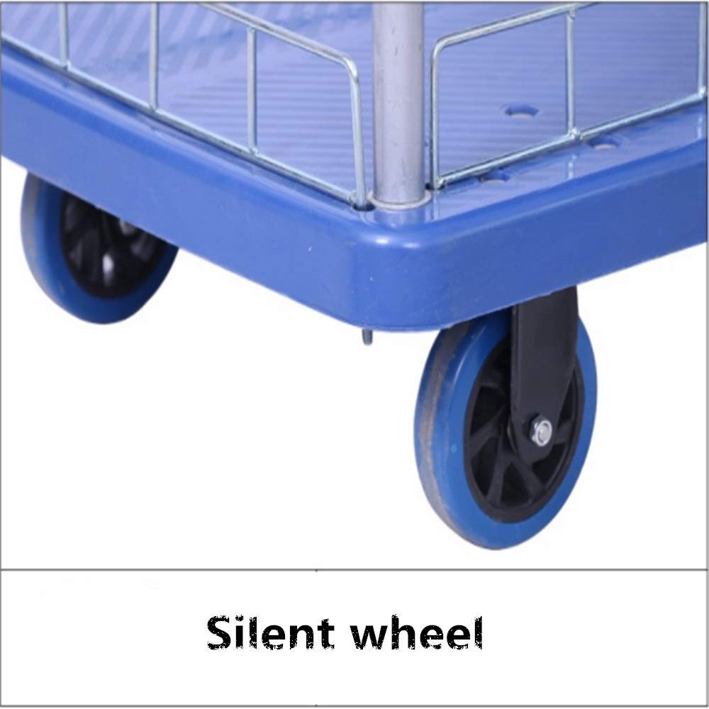 MTYLX Hand Pull Heavy Cart,Double-Layer Multi-Layer Mute Flat Trolley Trolley Pull Goods 4-Wheel Push Truck Small Cart Warehouse Handling Mute with Fence for Luggage, Travel, Auto, Moving and Office