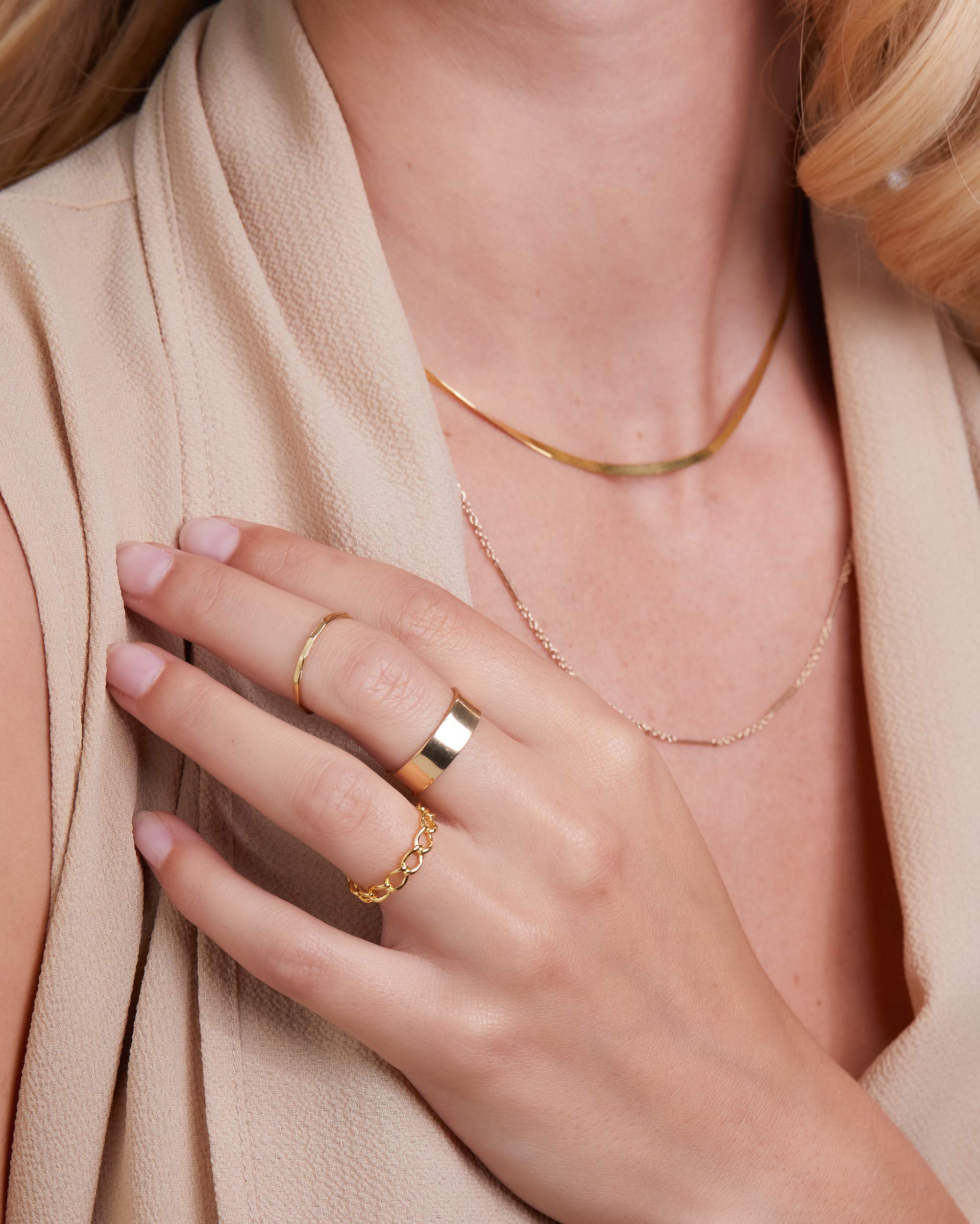 Milla Dainty Rings For Women - Gold Stacking Rings or Silver Stackable Rings - Open Circle Rings & Chain Rings for Women (Open Link - 14K Gold Plated, Size 9)