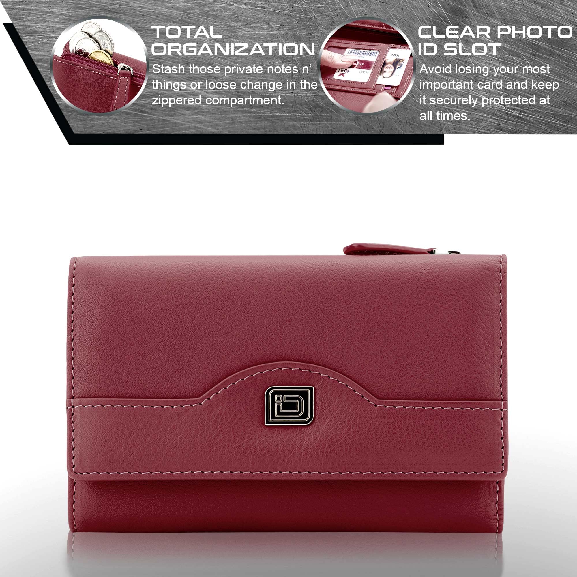 Leather Clutch Wallets for Women - RFID Blocking Slim Wallet in Red