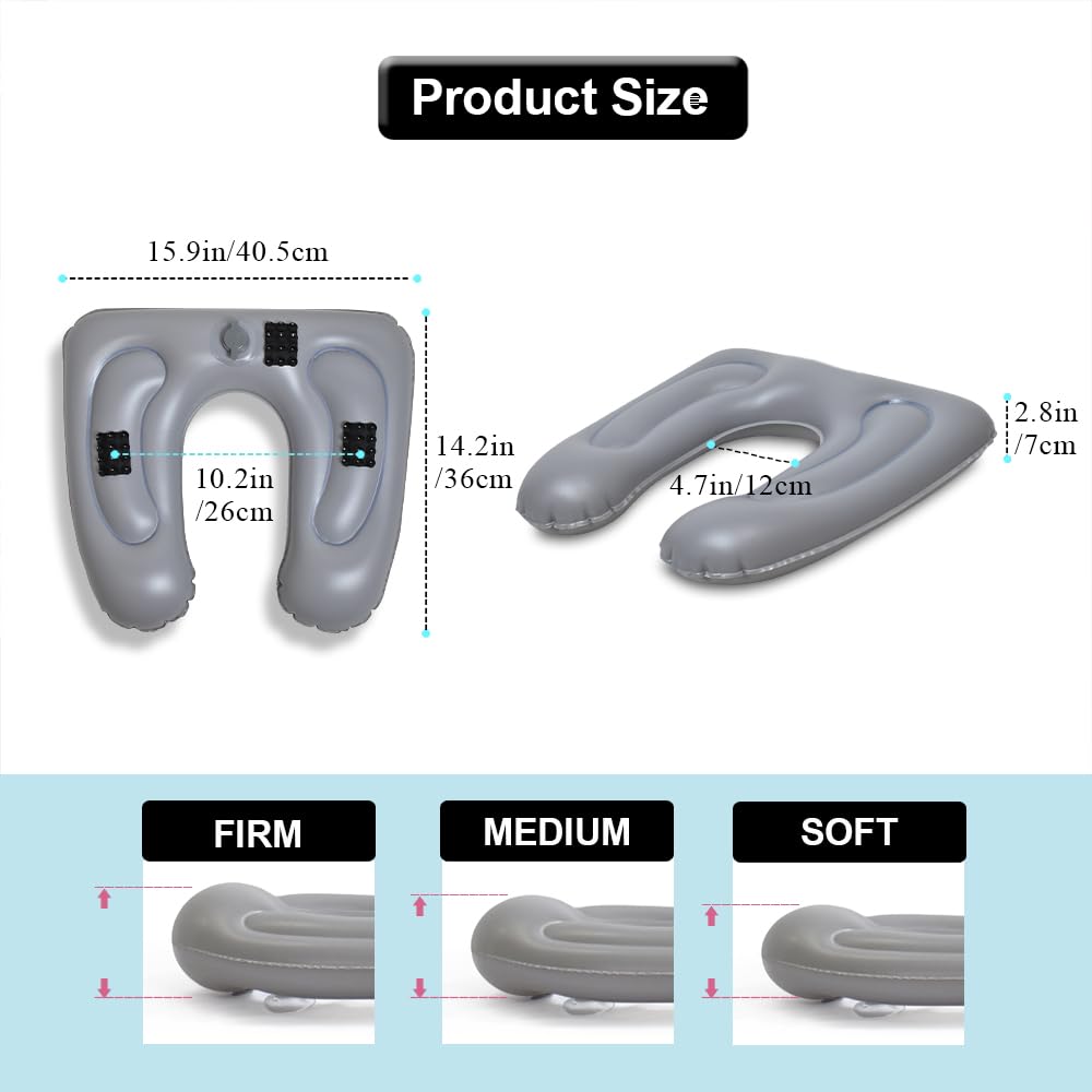 Nevife Raised Donut Pillow,Inflatable Toilet Seat Cushion,Height Adjustable Toilet Seat, PVC Commode Support Cushion for Adults,Seniors,Elderly, Disabled,Tailbone Pain Relief (Grey)