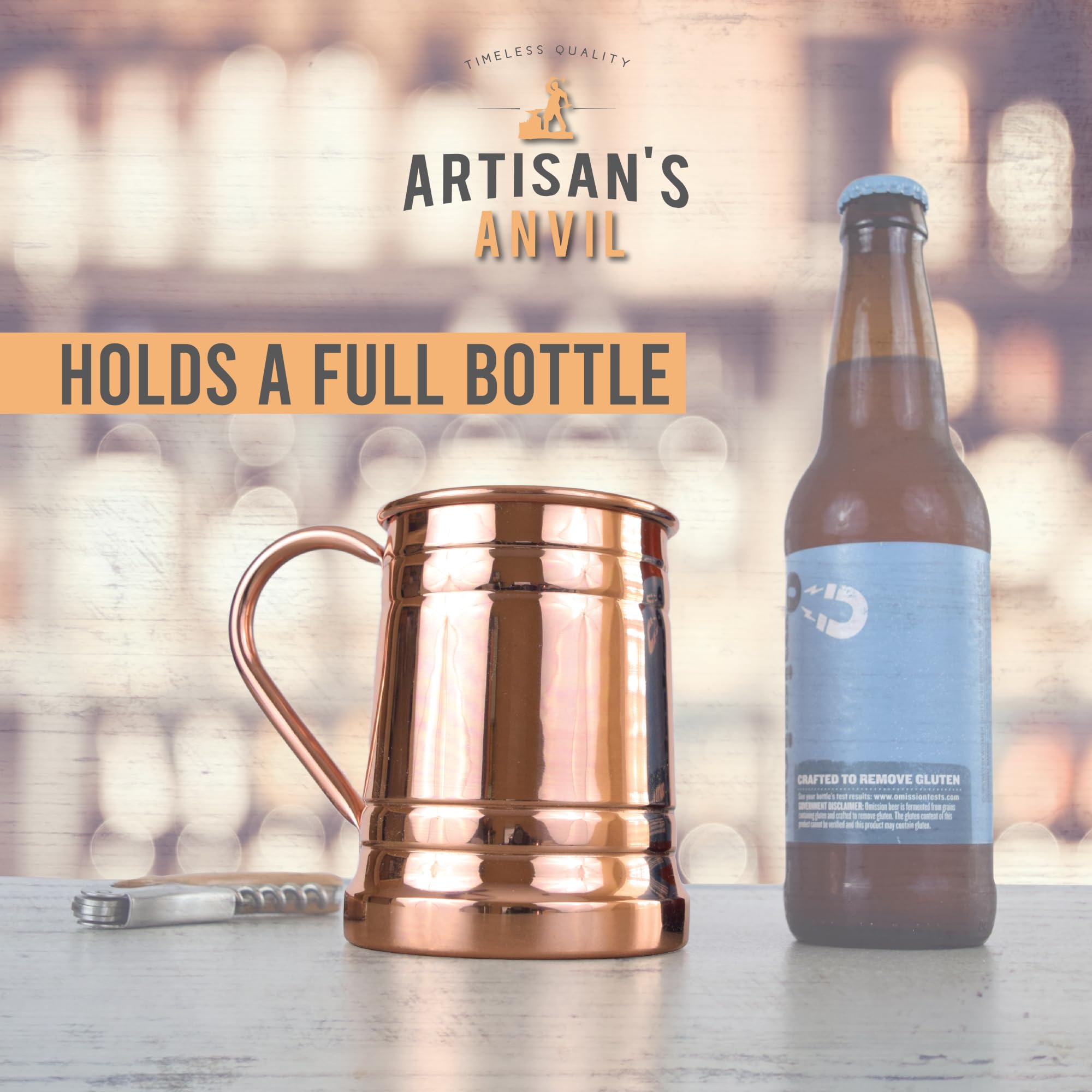 PURE COPPER BEER MUG β Unique Tankard Look - Handmade 100% Pure Copper Beer Stein - Solid Copper,No Lining - Polished Copper Inside & Out - 18 oz β Ice Cold Beer, Moscow Mules, & Recipes E-book