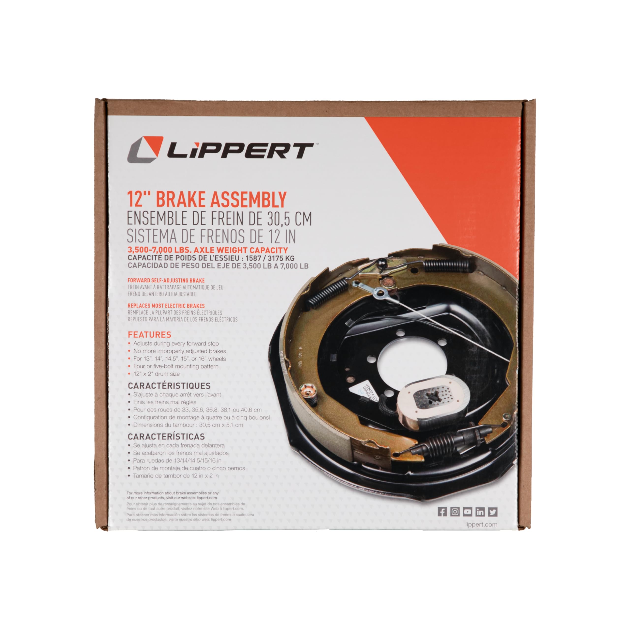 Lippert Components Forward Self-Adjusting Brake Assembly for Right Side 12" x 2", 4,000-7,000 lbs. Capacity, for 14.5", 15", 16" Wheels - 296652