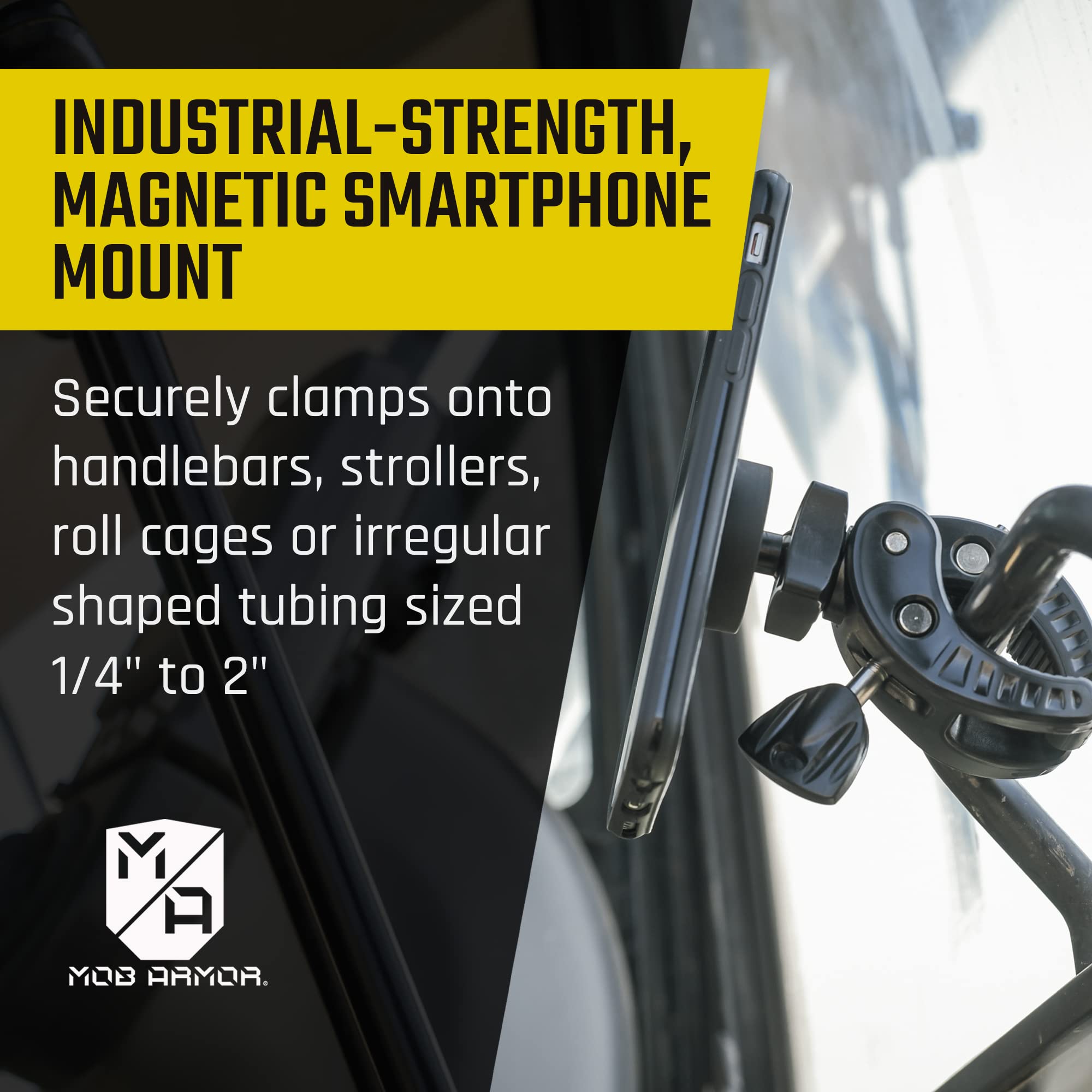 Mob Armor MobNetic Claw with 360° Rotation - Bar Mount for Golf Carts, Strollers, or Any enclsoed cab Vehicle with Round or Square Tubes- Universal Car Magnetic Phone Mount, Assembled in USA - Black