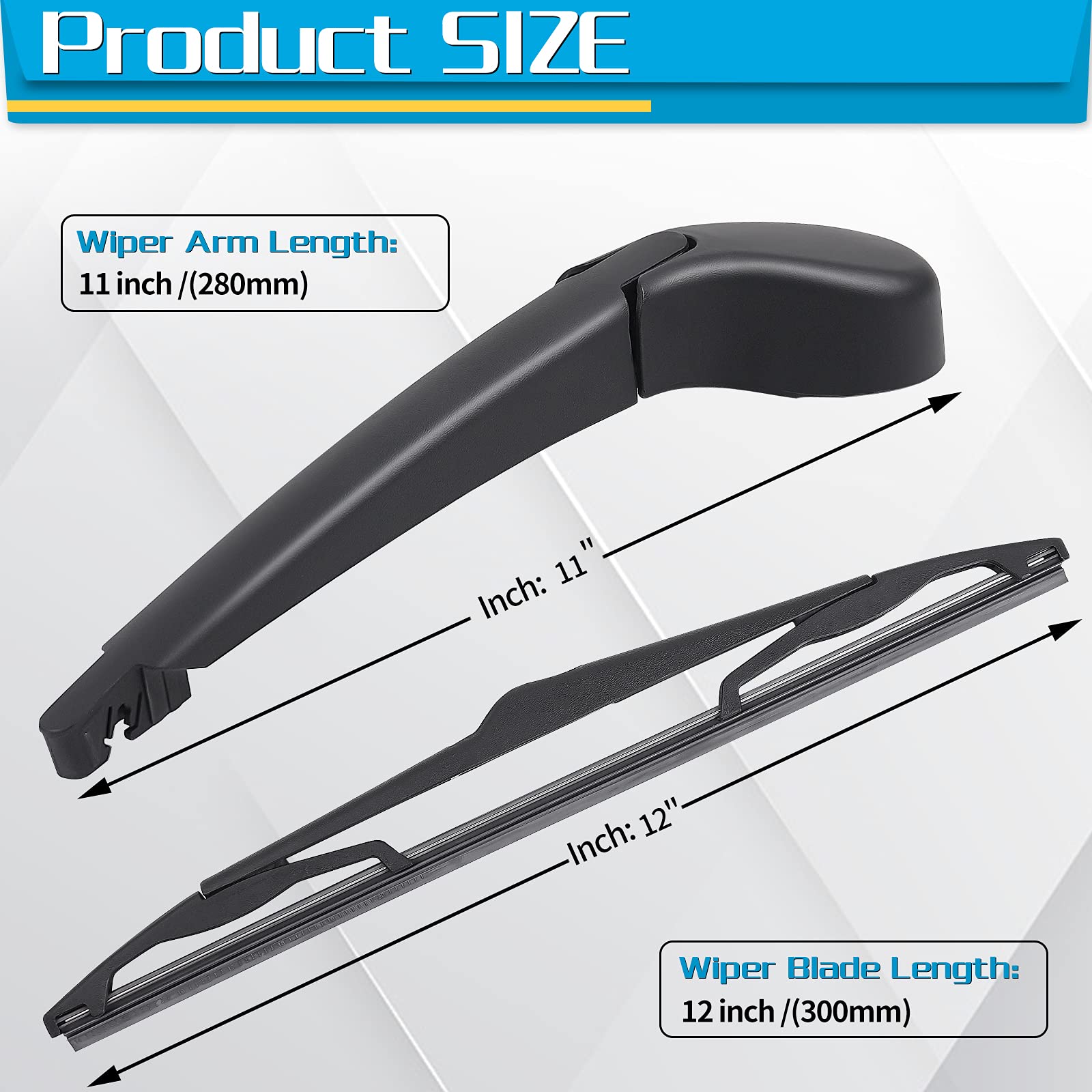 Rear Wiper Arm Blade, Replacement for Ford Focus MK 3 Hatchback 2011-2018 - ZOFFI Back Windscreen Wiper Assembly Replacement - All Season Natural Rubber Cleaning Window