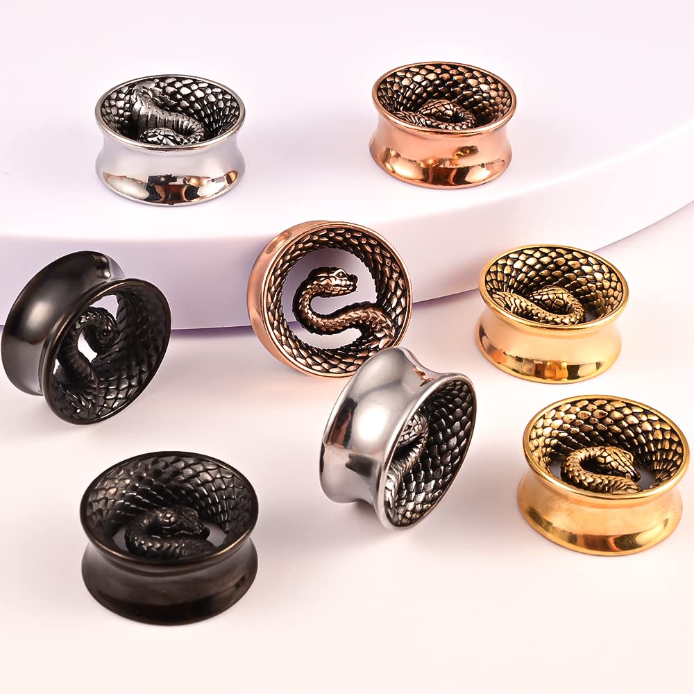 So Scene stainless steel double saddle Snake ear plugs Sold in Pairs (19MM-3/4 INCH, BLACK)