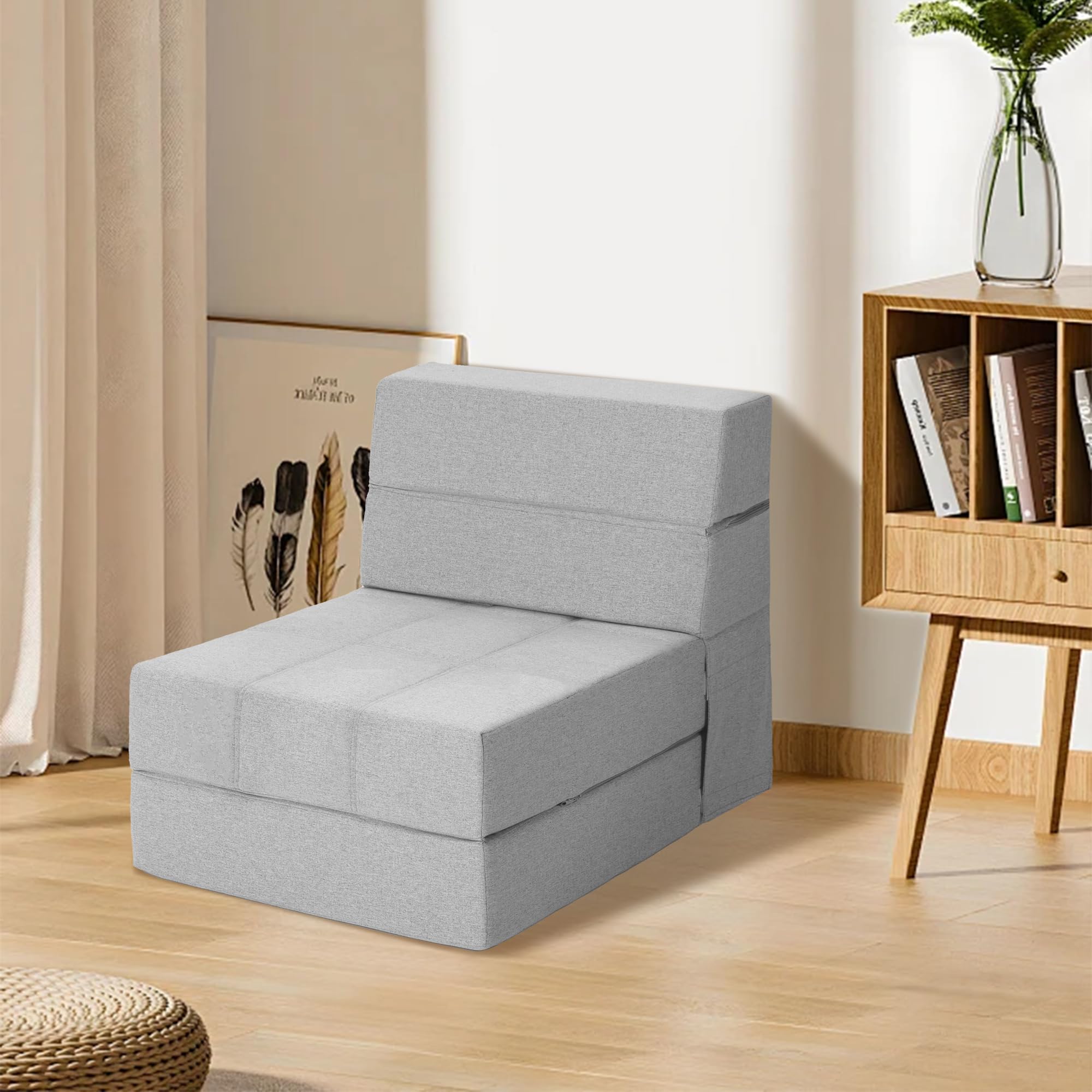 VINYUSE Folding Sofa Bed,Convertible Sleeper Chair Floor Couch,7 inch High Resilience Memory Foam, Futon Sofa Sleeper Chair with Washable Cover for Living Room/Bedroom 76" x 29" x 7",Grey