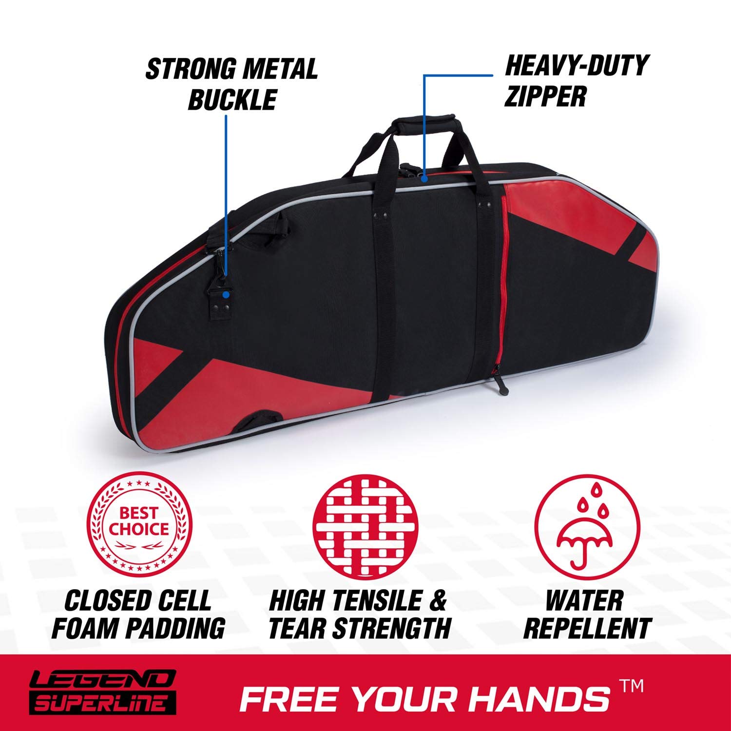 LEGEND Superline Soft Bow Case for Compound Bow - Archery Bow Case with Backpack, Shoulder Straps, Padded Storage Pockets, Cam Protector, Arrow Tube Holder - Travel Bag for Archery Gear - 44" Interior