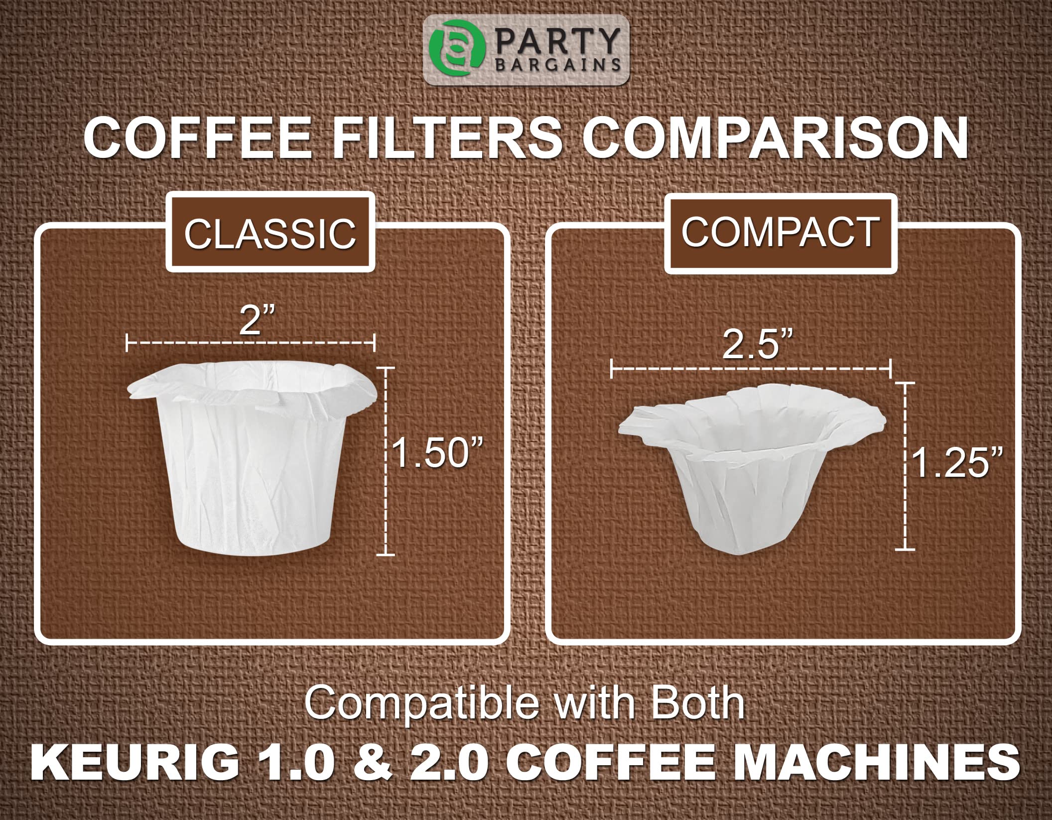 PARTY BARGAINS 300 Paper Coffee Filters - White Classic Design Single-Use Coffee Filter Compatible with Keurig 1.0 & 2.0, Perfect Size and Quantity