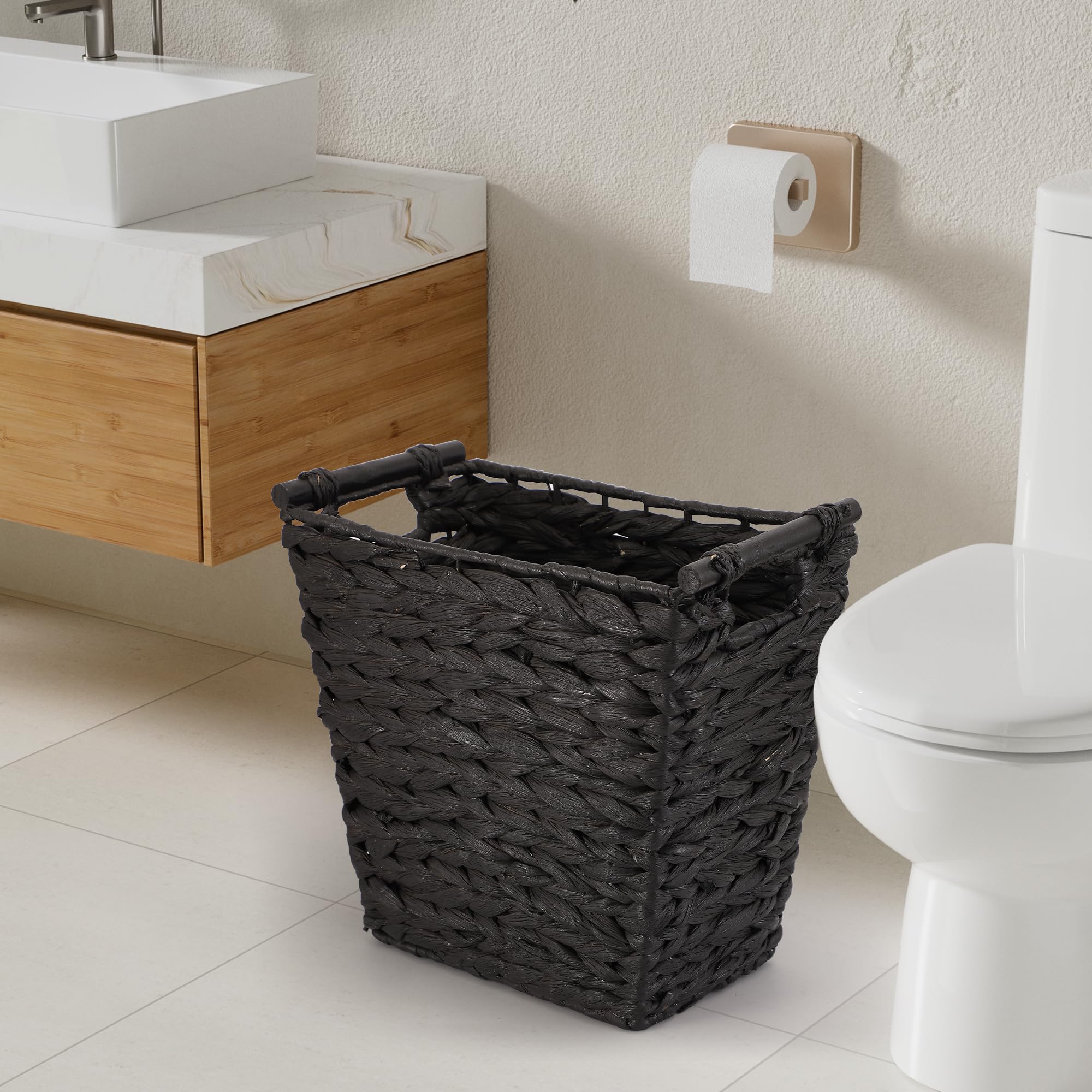 XLHOMO Wicker Storage Basket 3.5Gallon Wicker Trash Can, Waterproof Wicker Basket Handwoven Brown Wicker Basket Narrow Small Trash Can with Wicker Storage Basket for Bathroom, Bedroom, Office