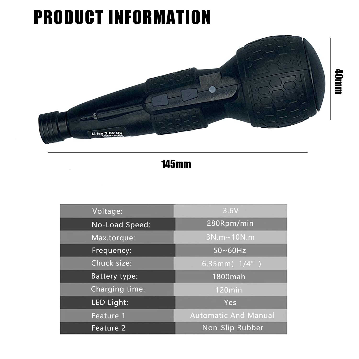 SHENHAOXU 3.6V Cordless Electric Screwdriver Rechargeable portable Mini Rotary Home Gadget,Automatic Manual all in one with LED Light and USB Charging Cable BLACK
