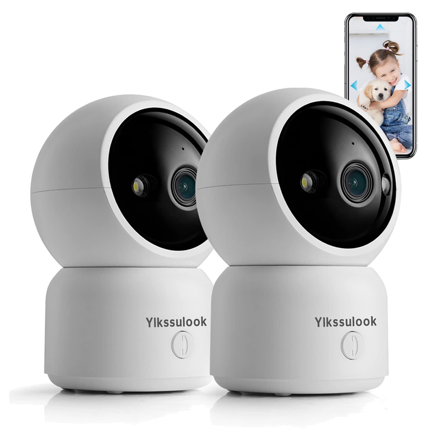 Ylkssulook 2PCS 3MP Indoor Smart Security Camera,2.4G/5G WiFi Baby Monitor Camera&Wireless Pet Camera for Home Security,Motion Detection,Night Vision,One-Key Call/2 Way Audio,Free Cloud Storage