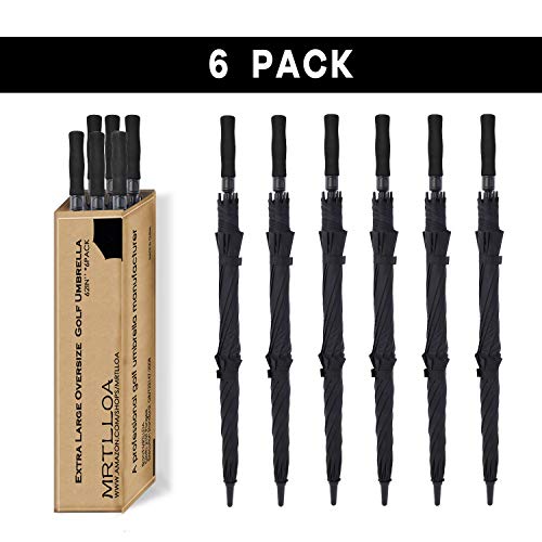 MRTLLOA 6 Pack 62/68 Inch Automatic Open Golf Umbrella, Extra Large Oversize Double Canopy Vented Windproof Waterproof Stick Umbrellas for Rain(62 Inch, Black)