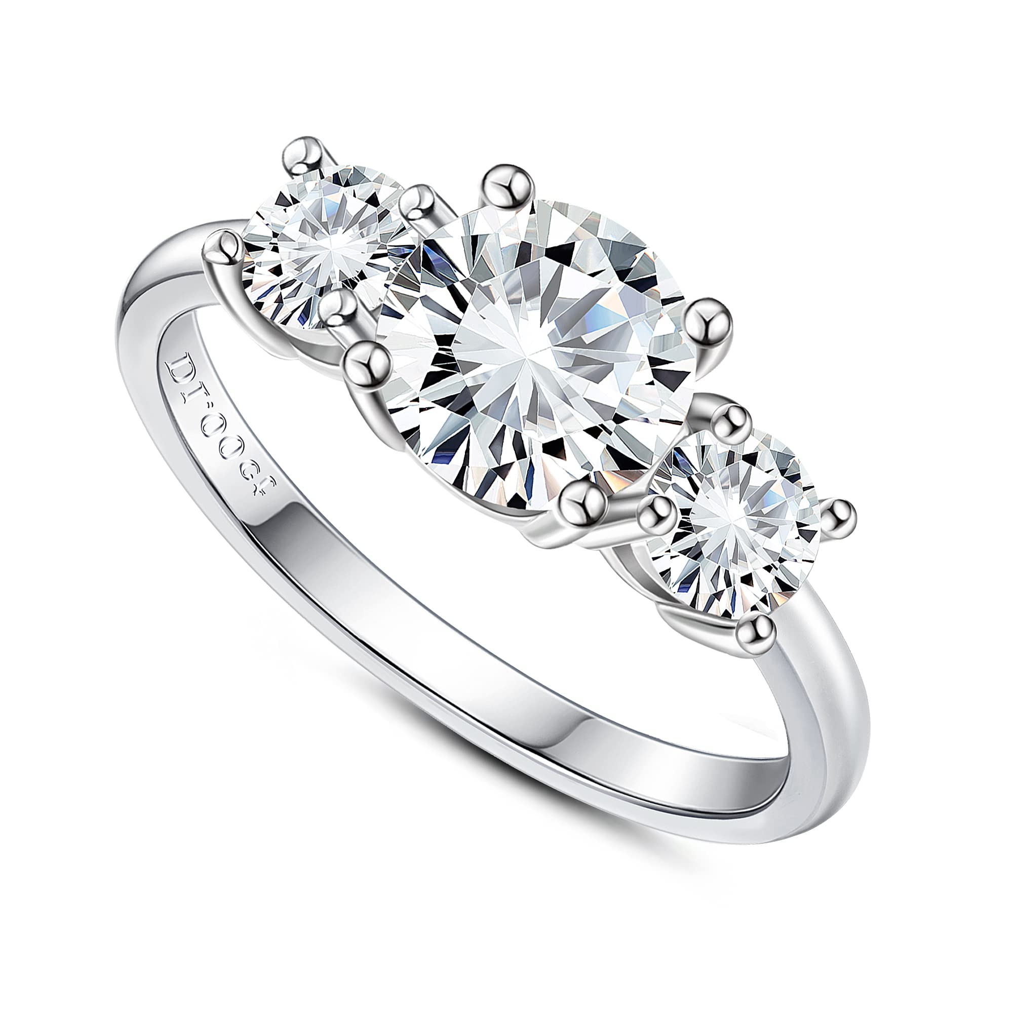 Moissanite Engagement Ring, 1.60 ct D Color VVS1 Lab Created Diamond Brilliant Round Cut Rings, 18K White Gold Plated 925 Sterling Silver Stackable Ring Wedding Rings for Women Size 5.5