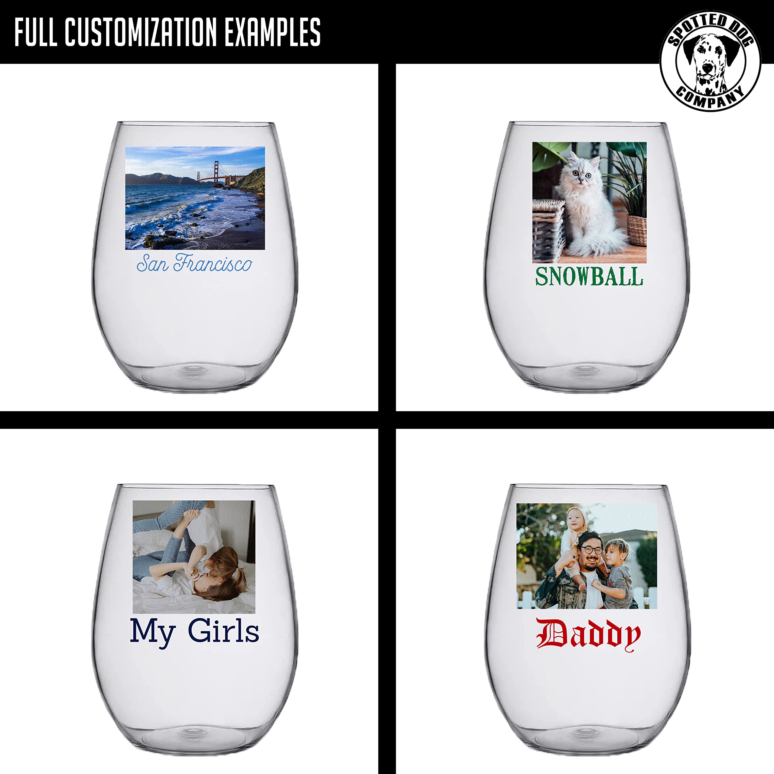 Plastic Stemless Wine Cup - Custom 15oz Printed Photo, Tritan Tumbler Gift for Birthday, Custom Wine Glass Personalized cups with Picture, Disposable, Reusable, Shatterproof Customized Cup, Image