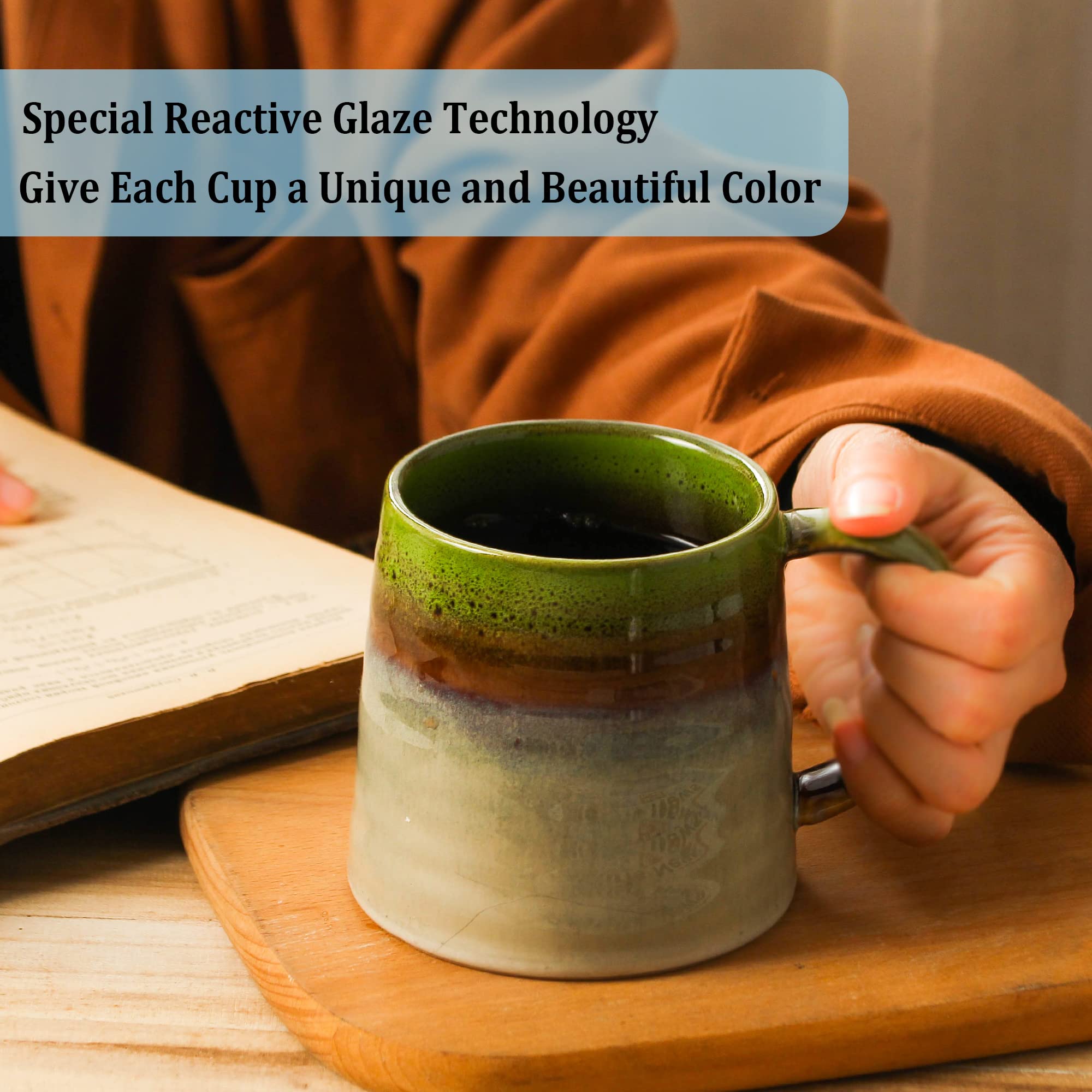 masoline Large Ceramic Coffee Mug, Handmade Pottery Mugs, Tea Cups with Big Handle for Office and Home, 15.5 oz, Dishwasher and Microwave Safe (Ink Red)