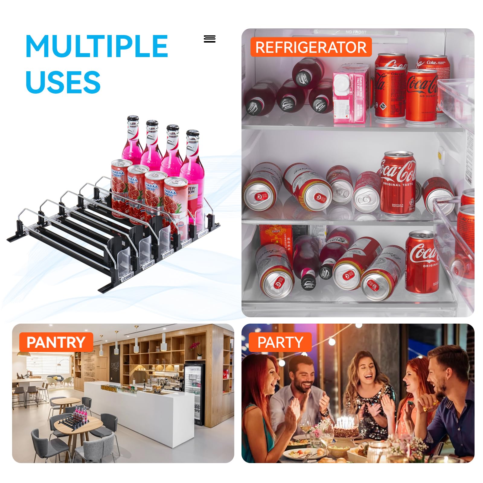 MERICARGO Drink Organizer for Fridge, Self-Pushing Soda Can Organizer for Refrigerator with Adjustable Pusher Glide, Automatic Drink Dispenser for Fridge Pantry, 5 Rows