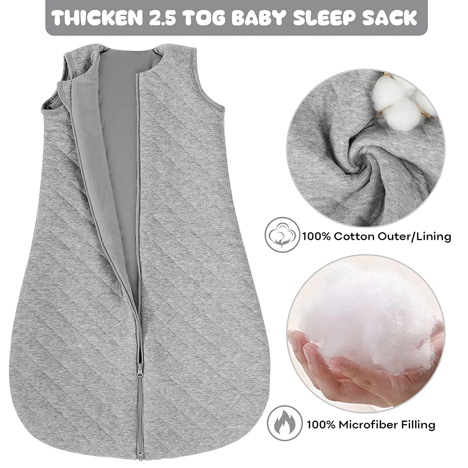 Yoofoss Baby Sleep Sack 6-12 Months, 2.5 TOG Quilted Winter Wearable Blanket Thickened Baby Sleeping Bag 2-Way Zipper Toddler Sleeping Sack Warm Comfy (Medium)